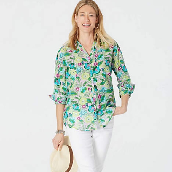 J. Jill | Tops | Jjill Xl Gorgeous Cotton Silk Floral Shirt | Poshmark